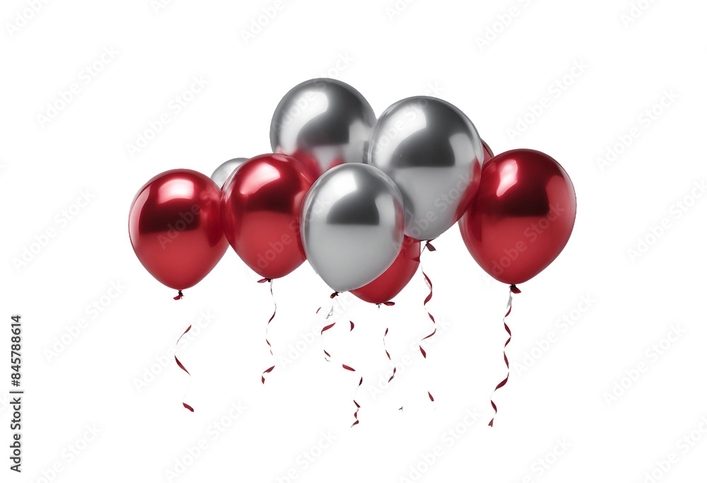 Silver red balloons isolated on transparent background cutout Stock ...