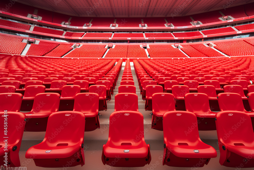 Football stadium with empty seats. Outstanding empty red plastic chair ...