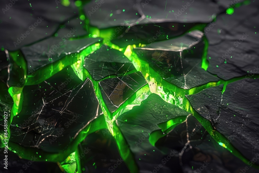 Fractured Crystal Structure A shattered crystal structure with glowing ...