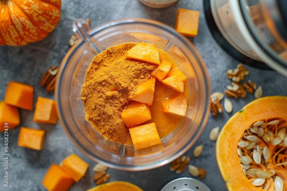 Mixing boiled pumpkin for soup ingredients top view Stock Photo | Adobe ...