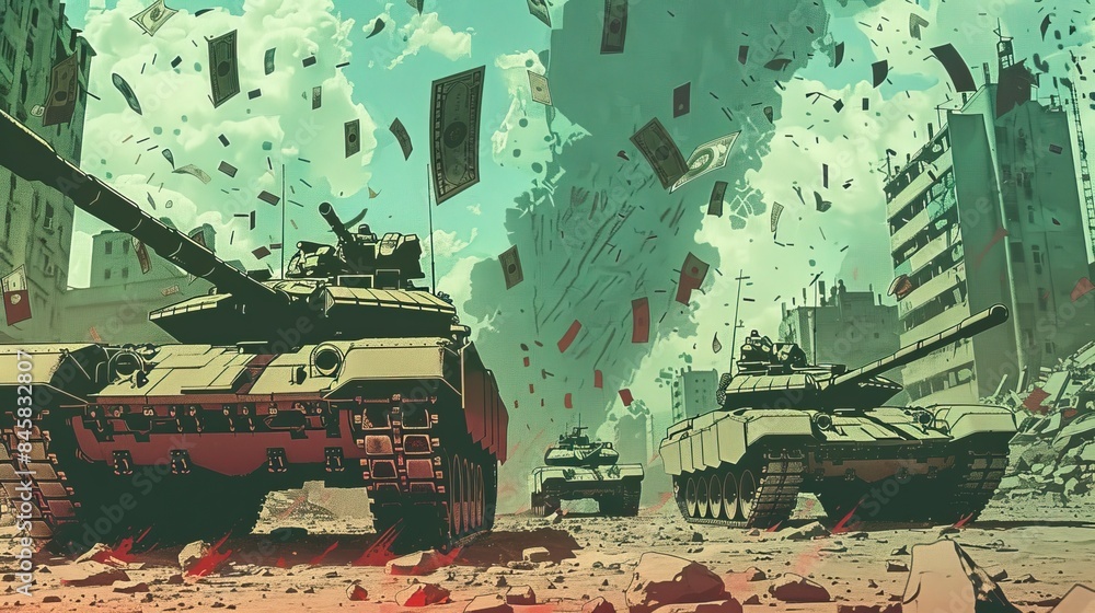 Battlefield tank actions, military gunfire. Tanks on the battlefield ...