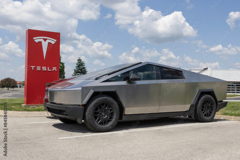 Tesla Cybertruck display at a dealership. Tesla claims the Cybertruck ...