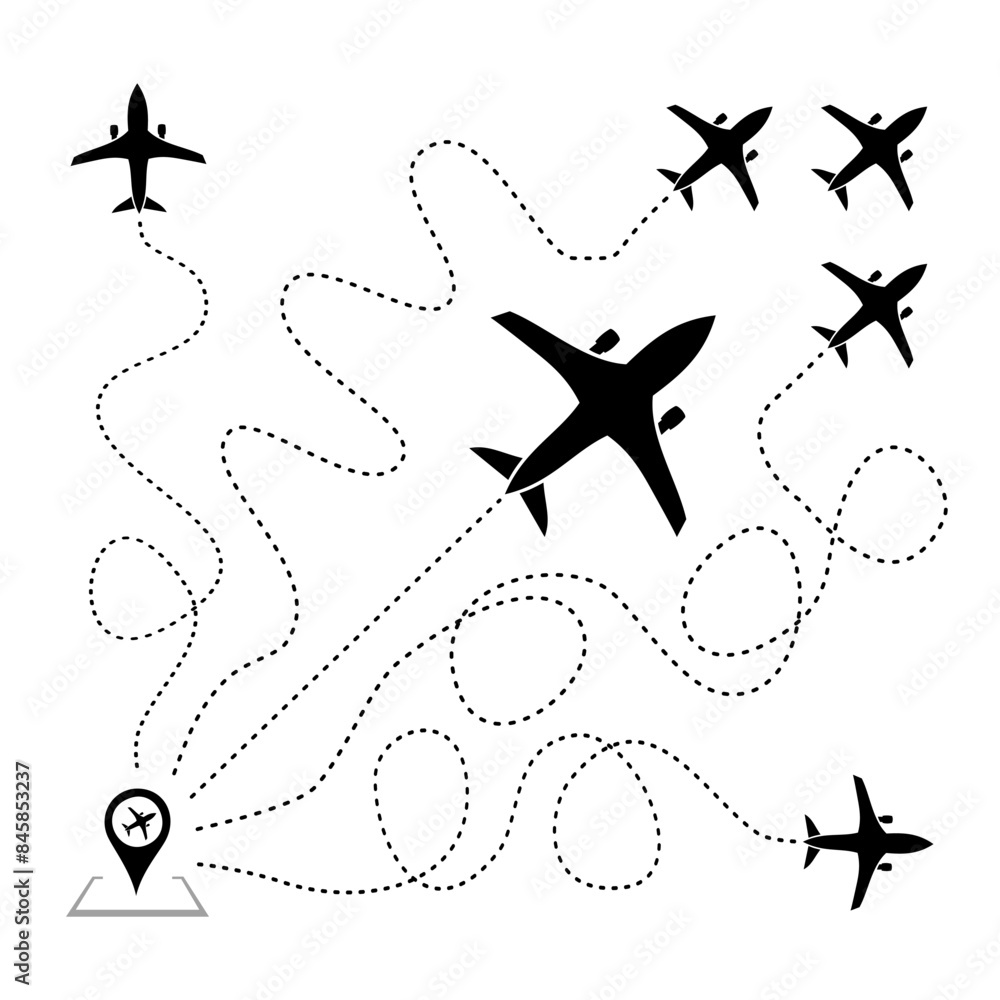 Silhouette of an aircraft route. Aircraft path. Aircraft flight journey ...