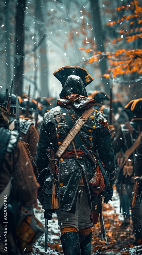 Historical Soldiers Marching Through Snowy Forest. Generative ai Stock ...