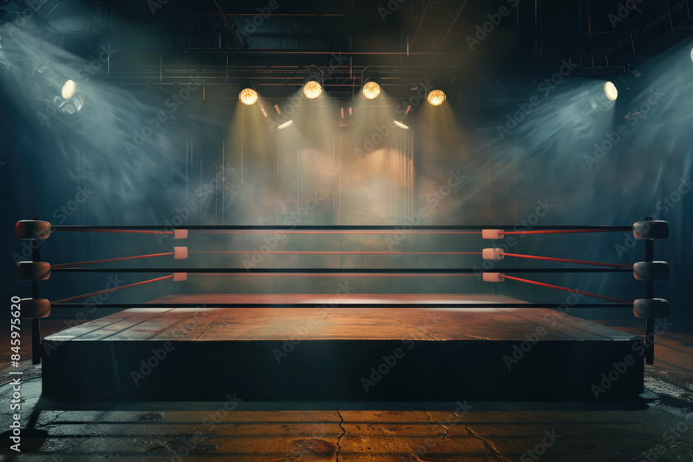 Empty boxing ring with light, battle arena at dark stadium, sport stage ...