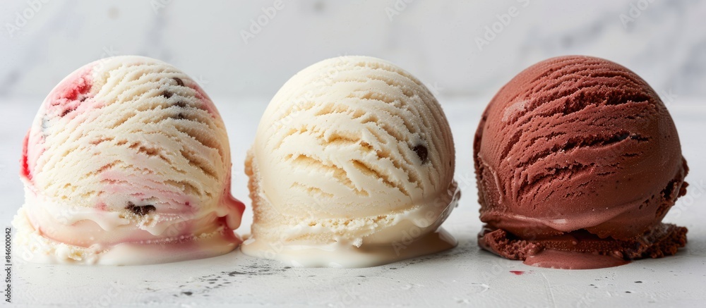 Variety of ice cream scoops in strawberry, vanilla, and chocolate ...