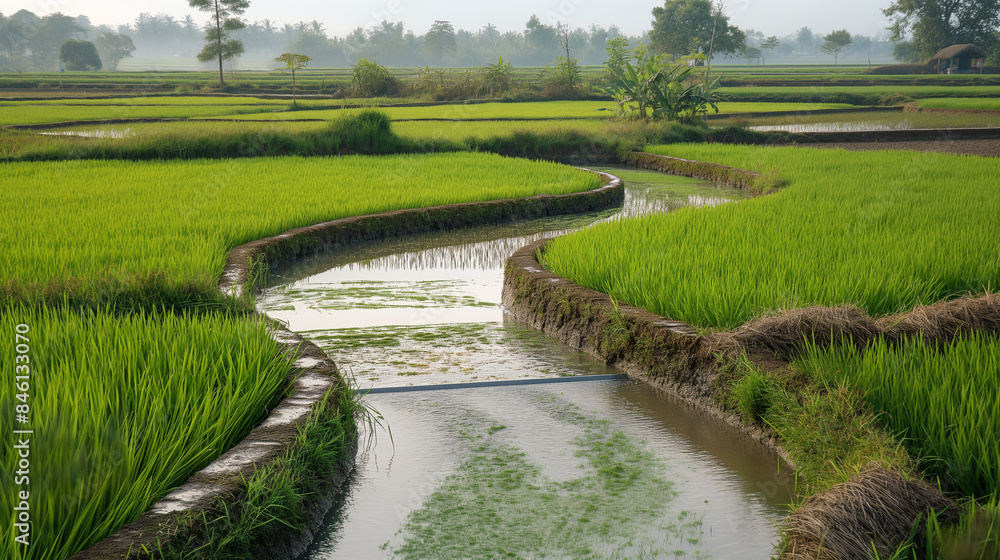 Irrigation of rice fields using ground water pumped through wells ...