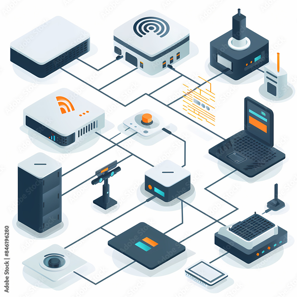 Isometric Illustration Of A Modern Interconnected Network System With Various Devices And