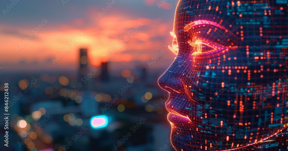 Illustration of a machine learning process featuring artificial intelligence, deep data mining ...