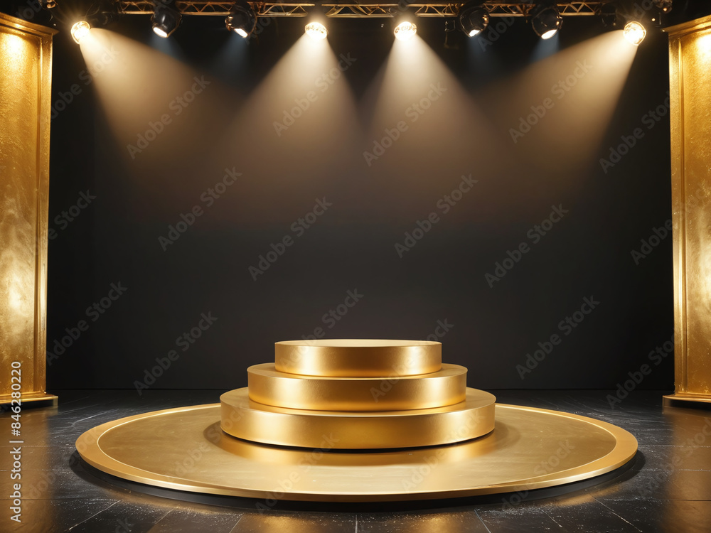 Gold background podium stage golden 3D platform light stand product ...