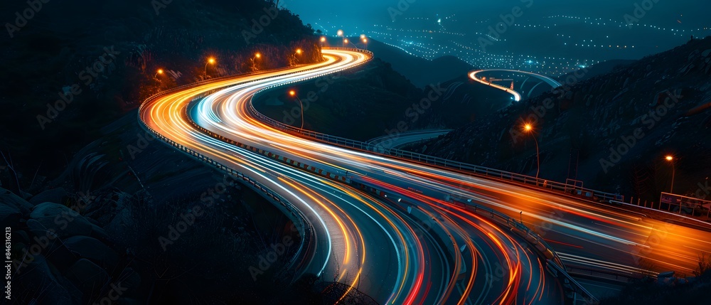 Top view of the expressway at night Take photos using the long exposure ...