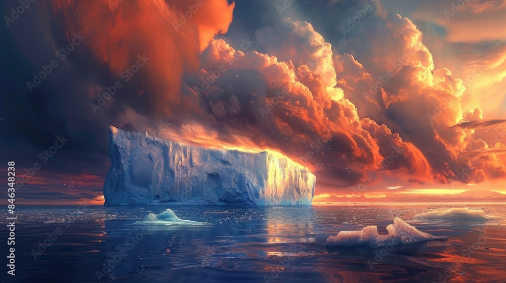 Majestic Iceberg Drifting Peacefully in the Vast Sea Amidst a Dramatic ...