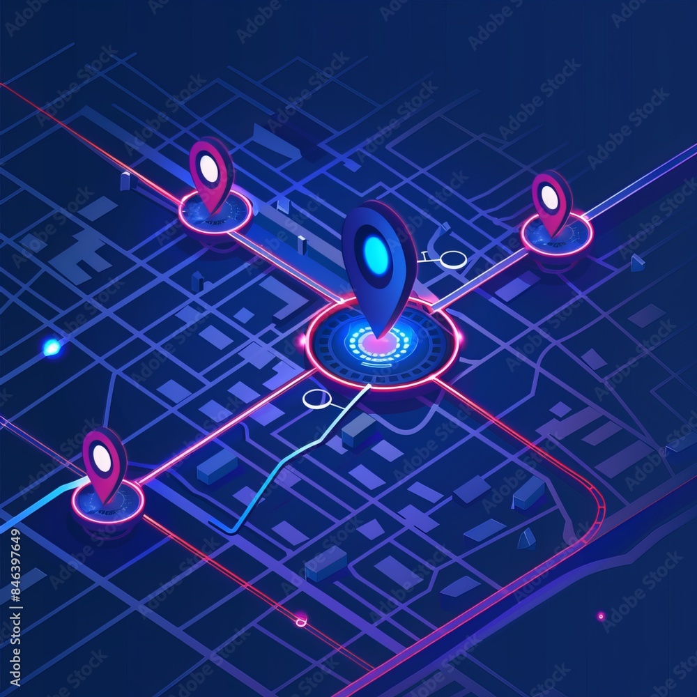 destinations. isometric gps tracking map. track navigation pin on ...