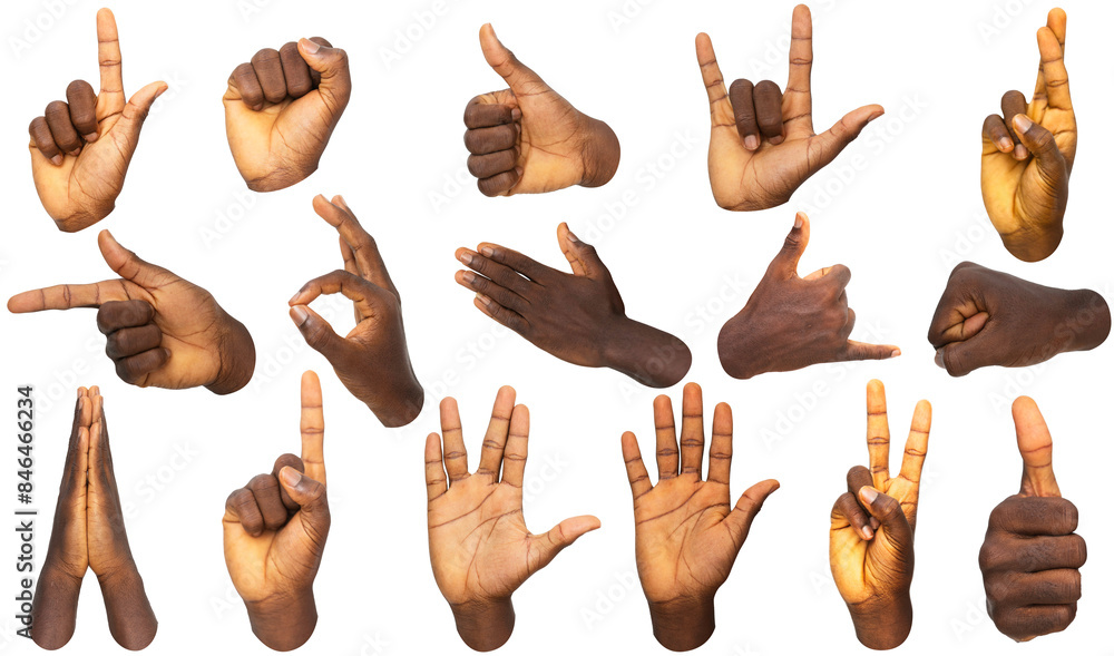 set of real life black african human hands emoji, emoticons. black Hand ...