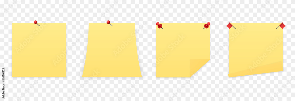 Vector set of sticky notes with red pushpin png. Yellow note paper. Red ...