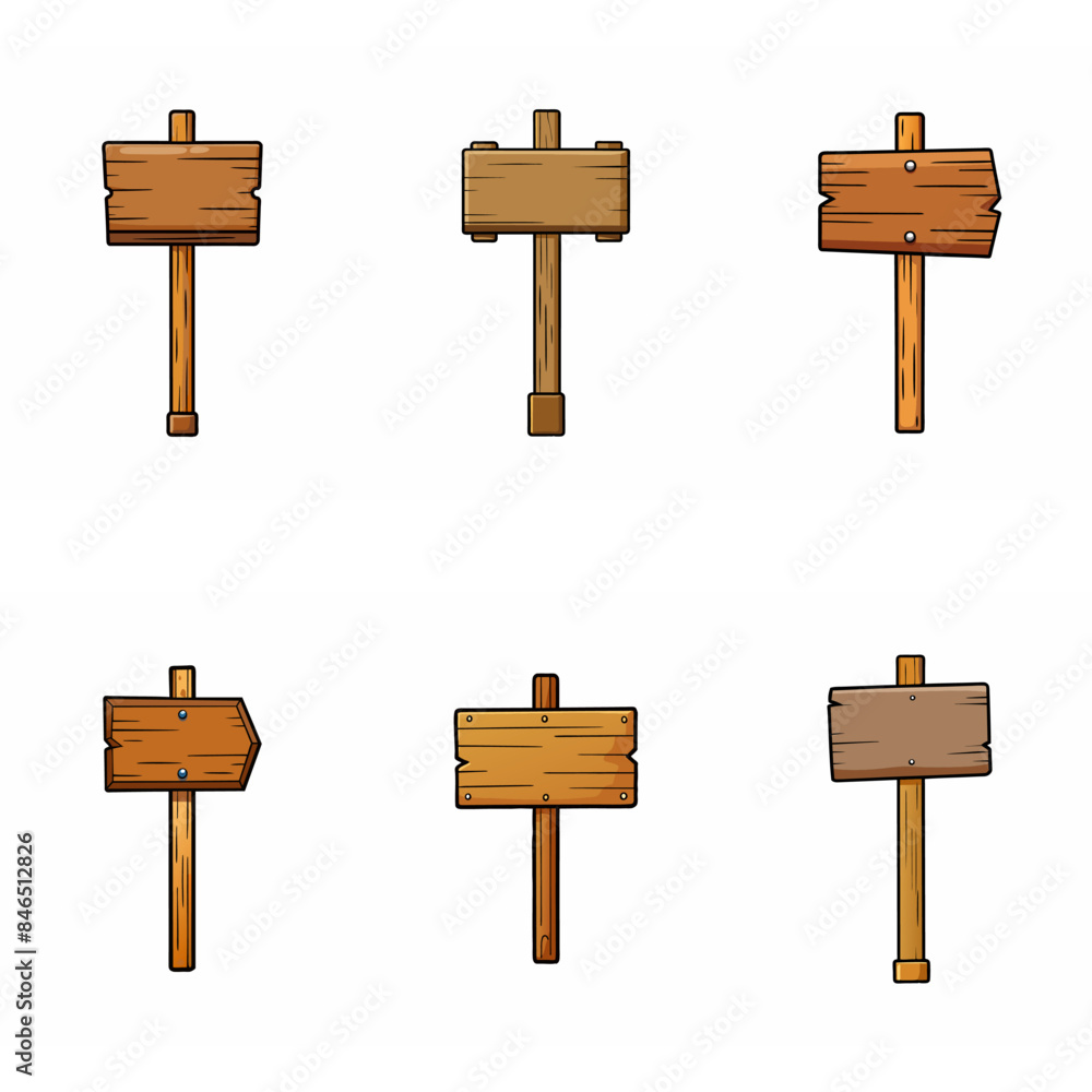 Wooden signboard set. Medieval vintage wood sign board on pole Road ...