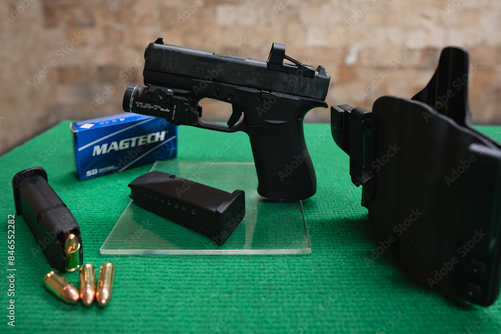 Baltic States June 8, 2024. Popular glock 43x mos pistol with red dot ...