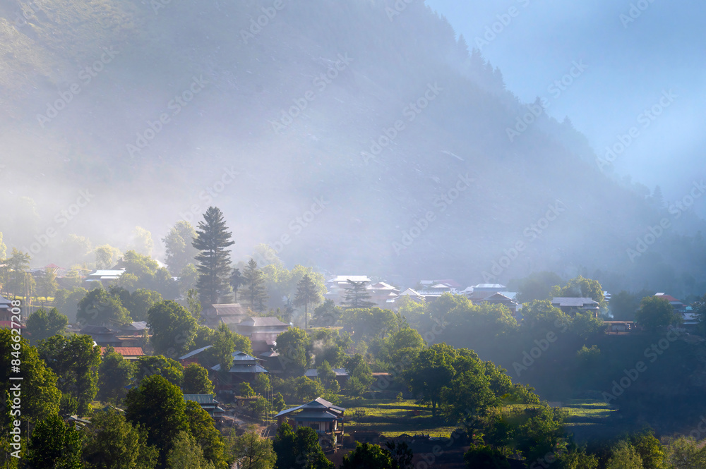 beautiful landscape of mountains and trees in kashmir, Kel is a village ...