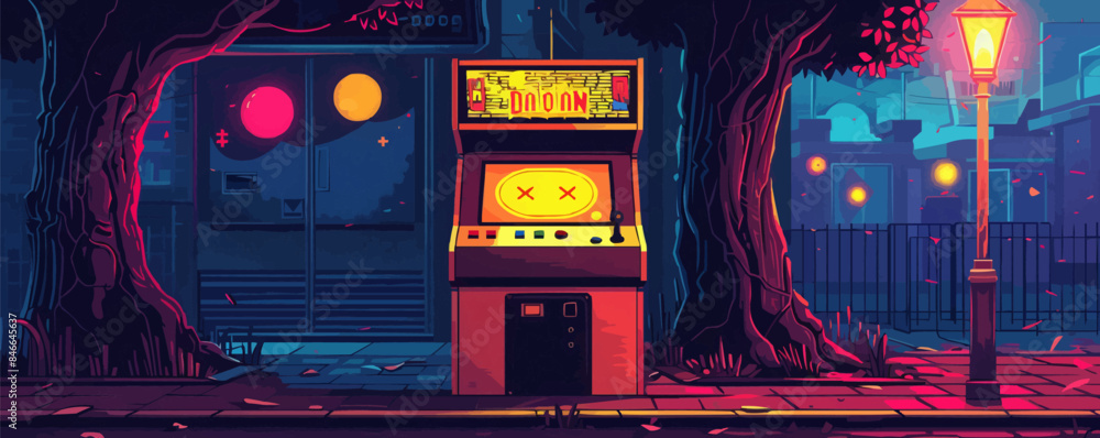 Retro arcade game cabinet with a classic Pac-Man machine Vector flat ...