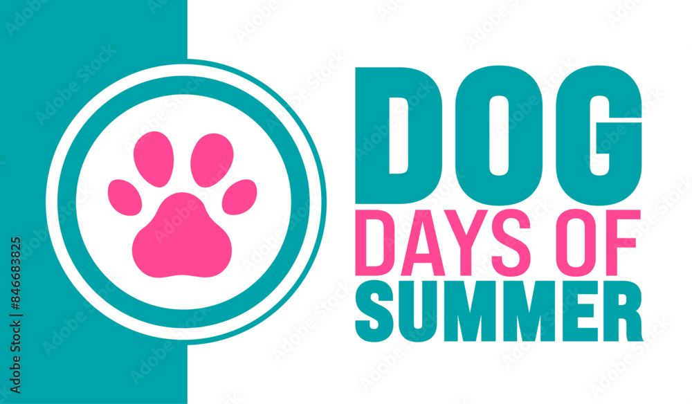 July is Dog Days of Summer background template with cute dog footprint ...