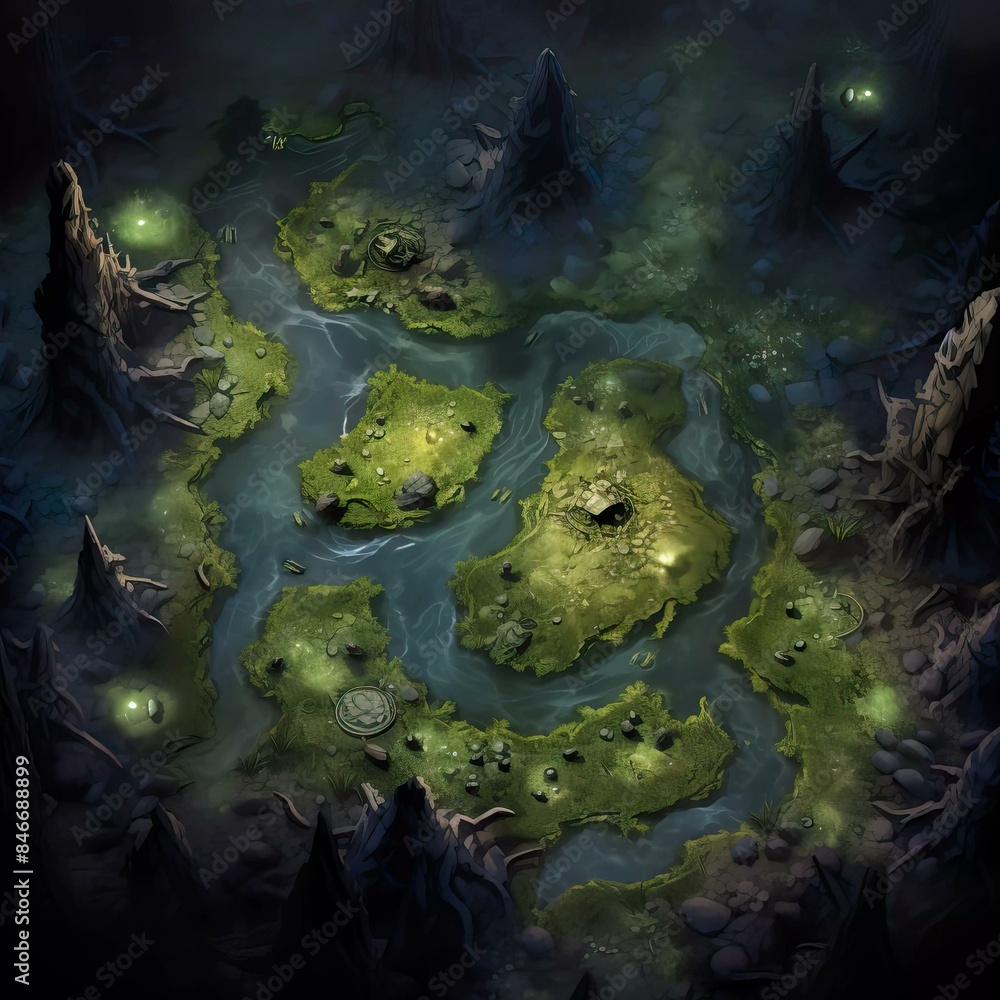 Ilustração DnD Battlemap Alien swamp - Mysterious alien world with a ...