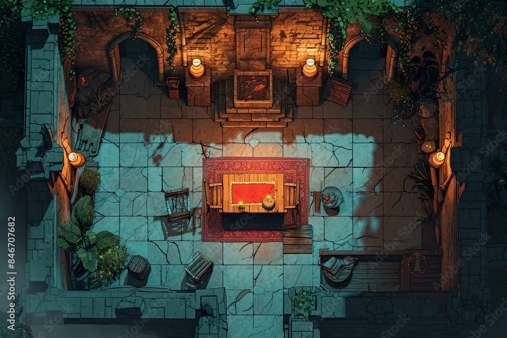 DnD Battlemap Cultists room battlemap: altar, candles, symbols, weapons ...
