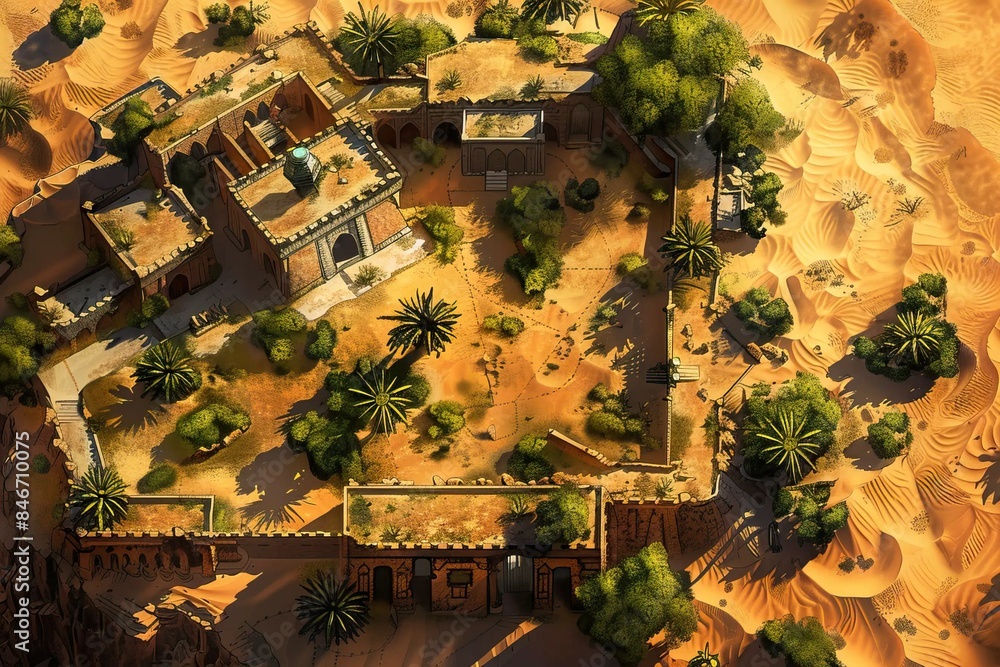 Stock-Illustration „DnD Battlemap Desert Oasis Battlemap: Desert oasis ...