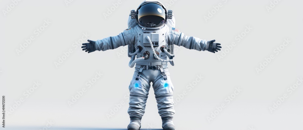 future astronaut, donning an impressive space suit, stands with arms ...