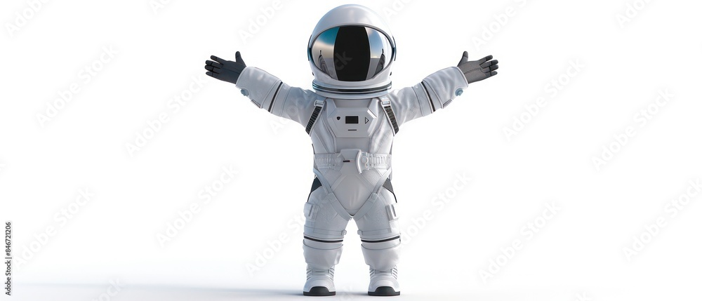 future astronaut, donning an impressive space suit, stands with arms ...