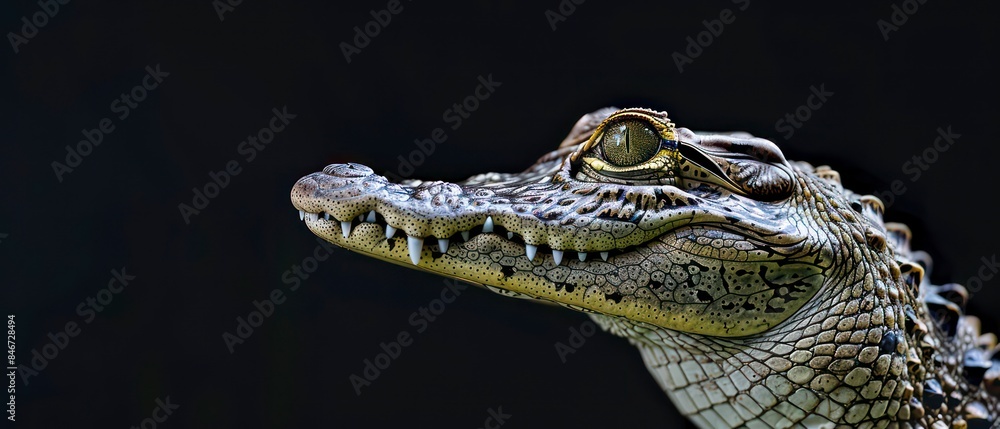 crocodile, with powerful jaws and menacing teeth, lurks near the water ...