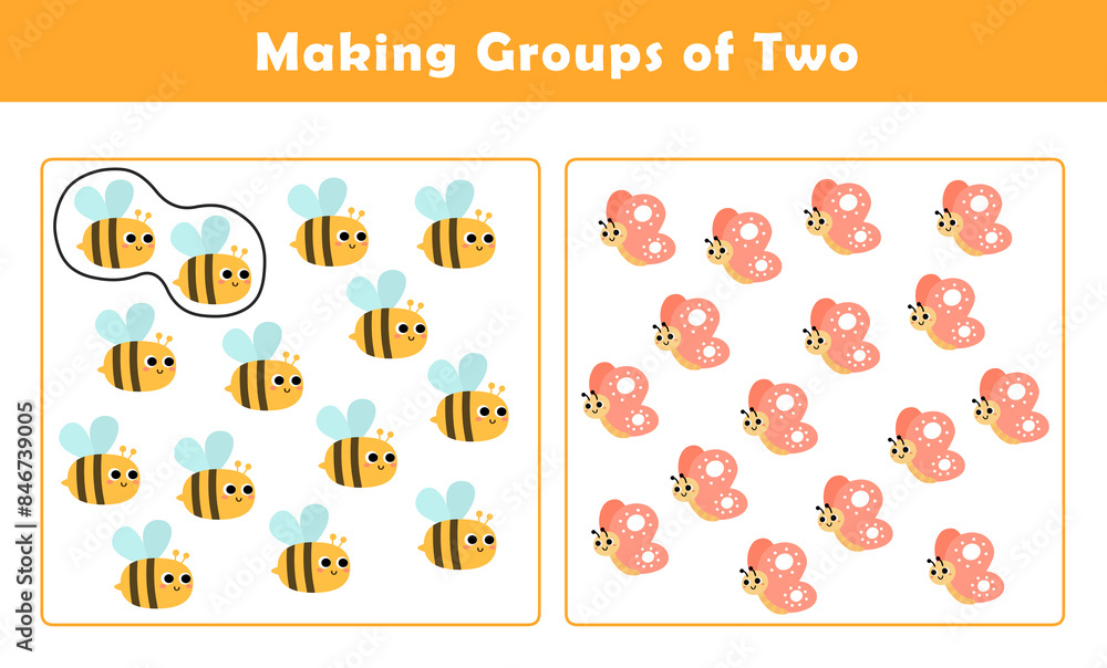 Making Groups of Two Worksheet. Grouping Picture Math Activity for Kids ...