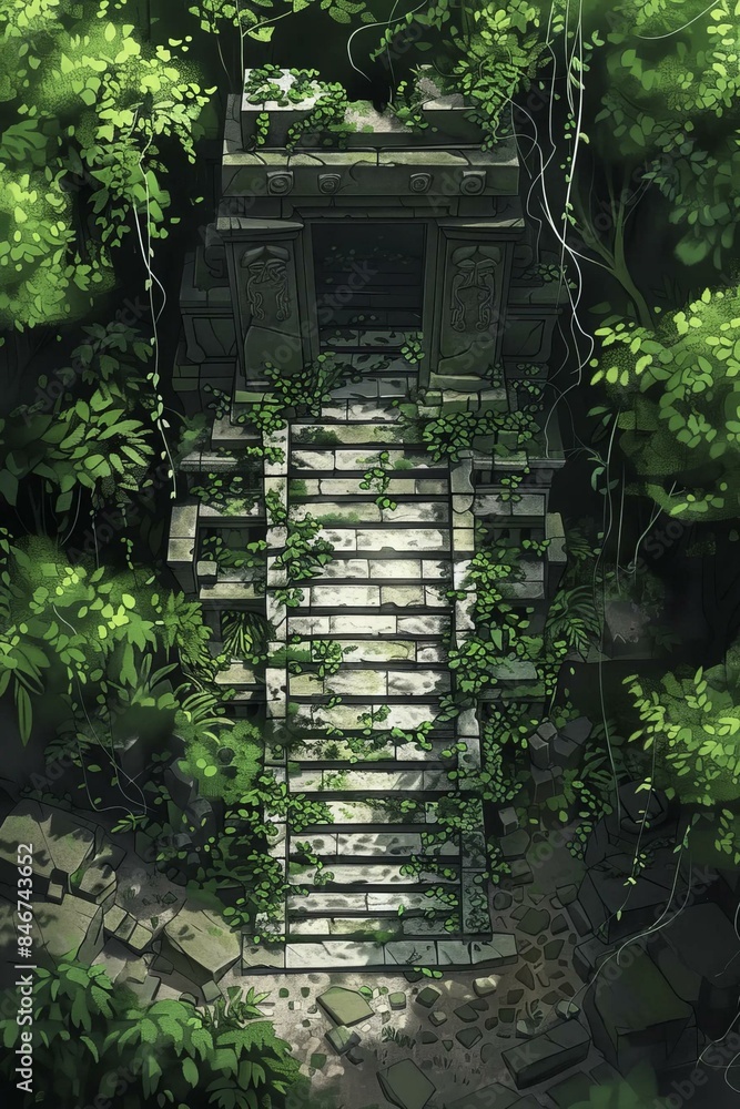 DnD Battlemap "Stone Steps in Jungle Pyramid" - Stone steps leading up ...