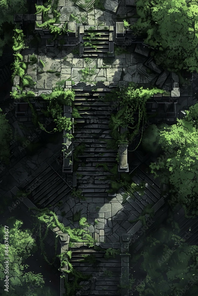 DnD Battlemap Jungle pyramid stone steps landscape. Stock Illustration ...