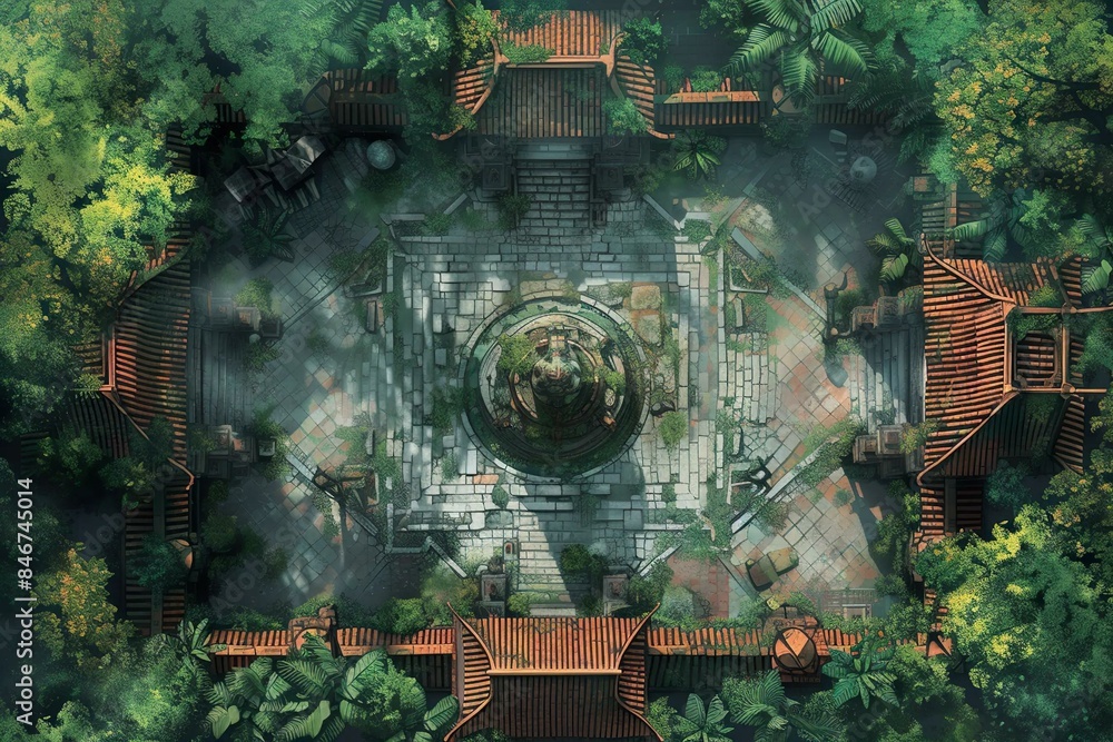 DnD Battlemap Jungle Temple Battlemap. A detailed battle map of a jungle temple. Stock ...
