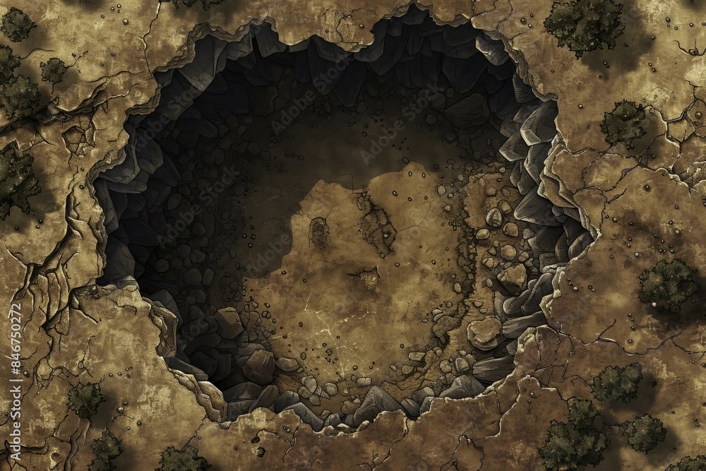 DnD Battlemap Meteor crater battlemap stylized. Stock Illustration ...