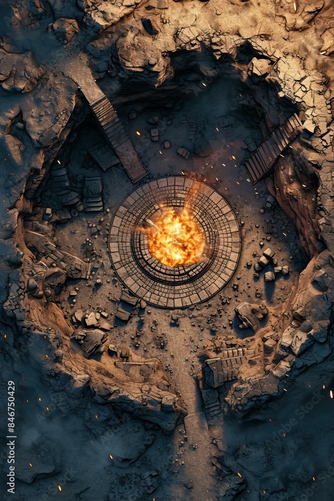 DnD Battlemap Meteor Crater Battlemap with Opened Doors - Crater avec ...