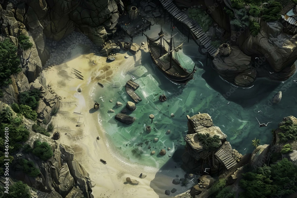 DnD Battlemap Pirate Cove Battlemap Style. Stock Illustration | Adobe Stock