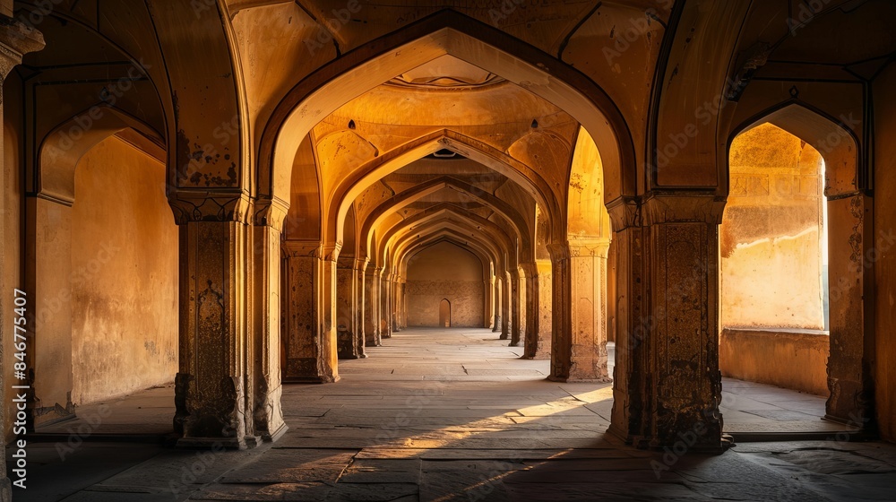 Antique architectural hallway with majestic arches exemplifying ...