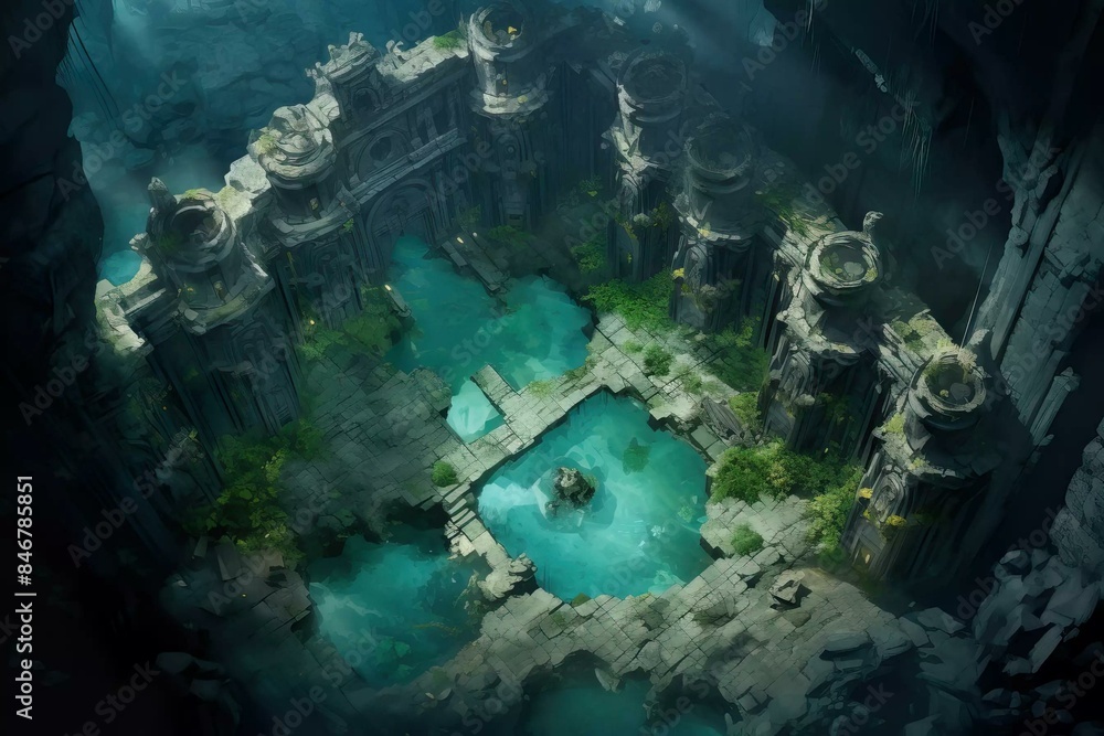 DnD Battlemap Submerged ruins of a sunken city. Stock Illustration ...