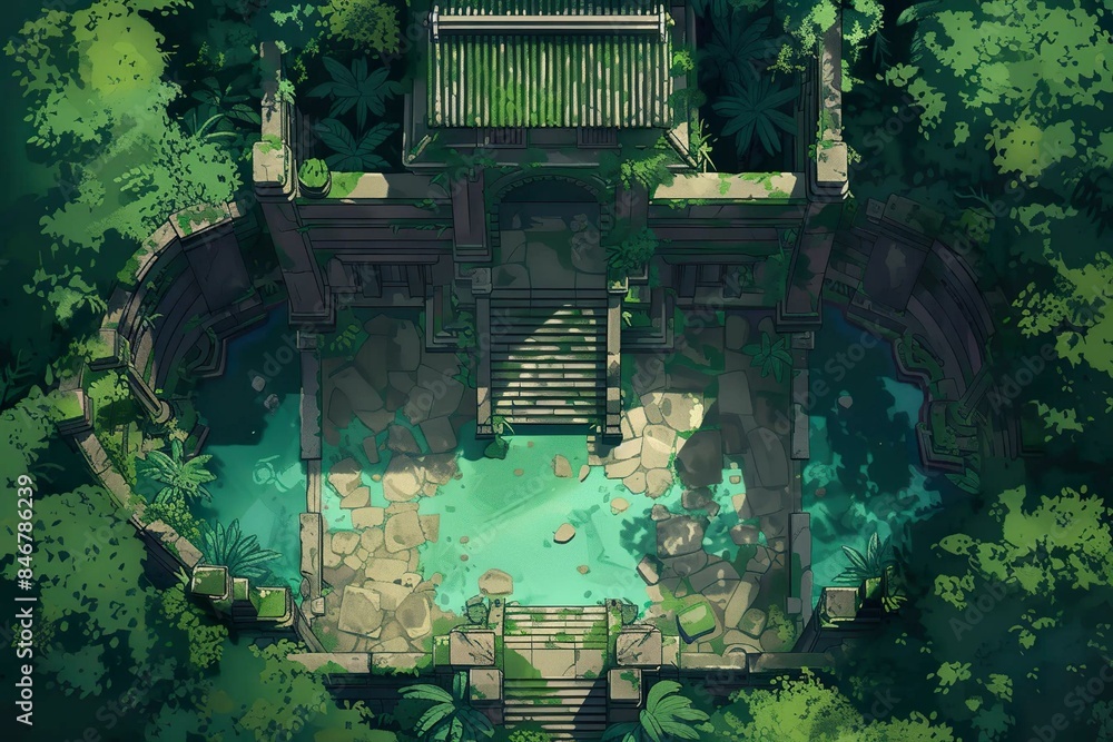 DnD Battlemap Sunken Temple Battle Map: Mysterious Ruins Await. Stock ...