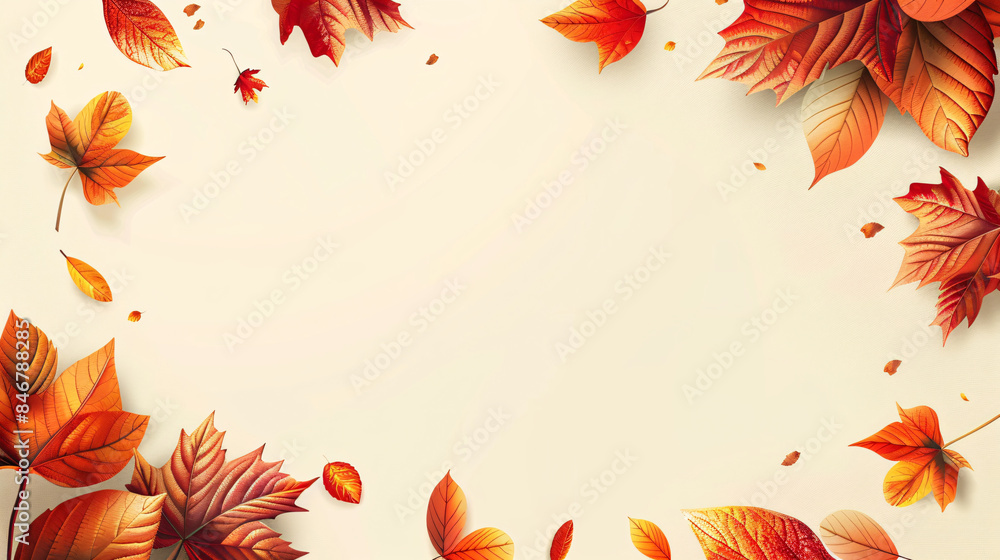 Fall-themed design with warm-toned illustrated autumn leaves framing an ...