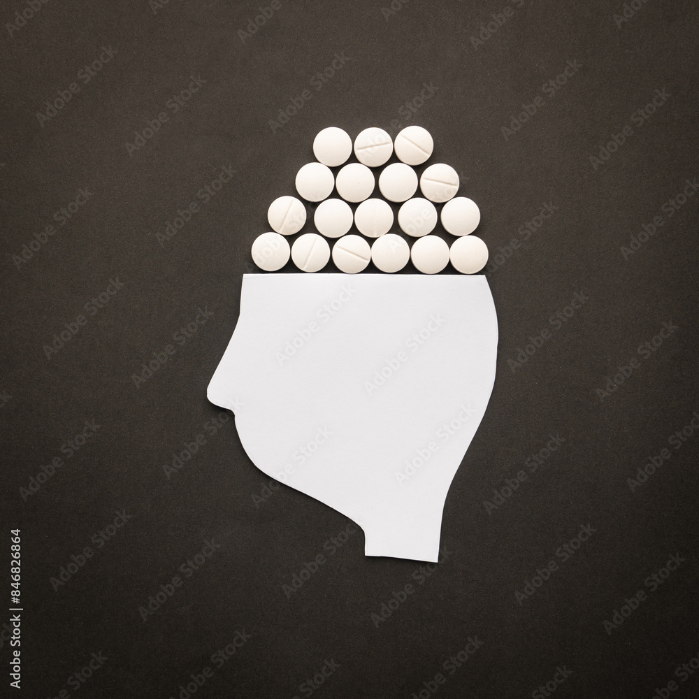 Drugs addiction and mental withdrawal symptoms concept. Human head with ...