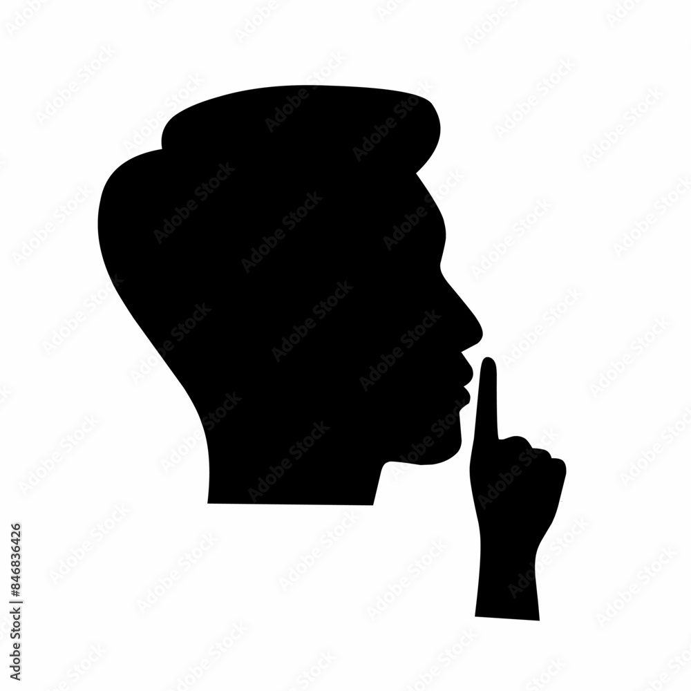 Please be quiet and calm. Shhh gesture icon with man's face and hands ...