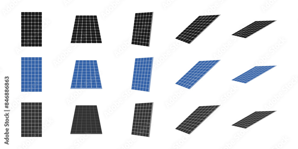solar panels vector set, Types of Solar Cell Panels with different view ...