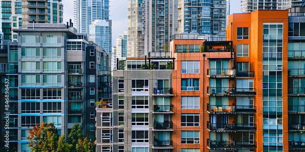 Attractive city buildings with highdensity residential architecture in ...