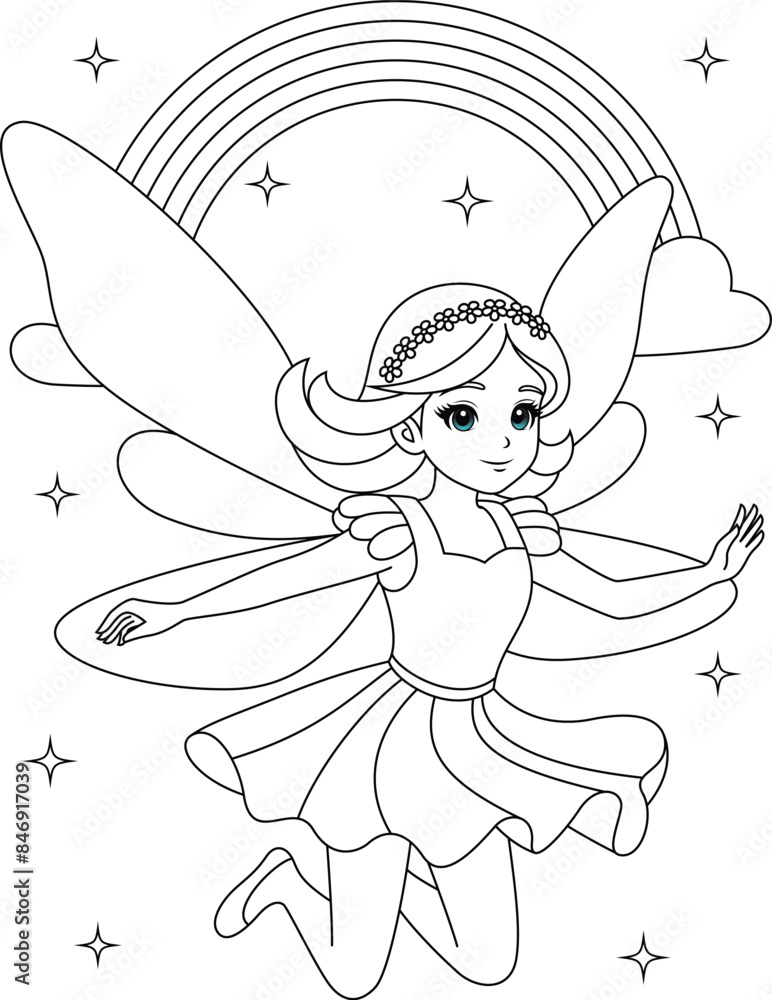 Cute kawaii fairy with sparkling wings flying on white background ...