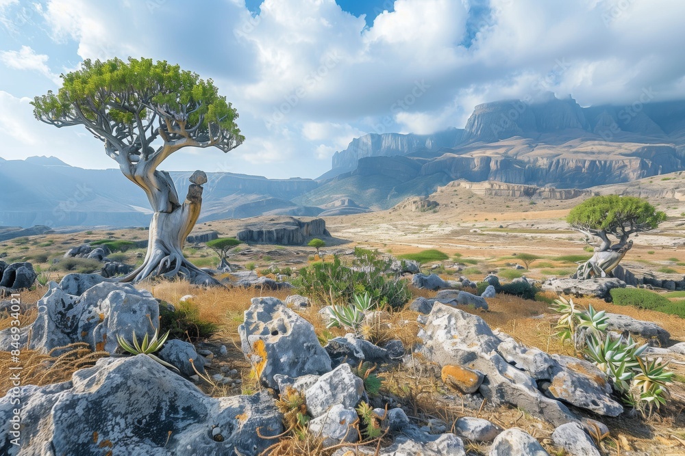 limestone plateau with karst caves on Socotra island の Stock イラスト ...