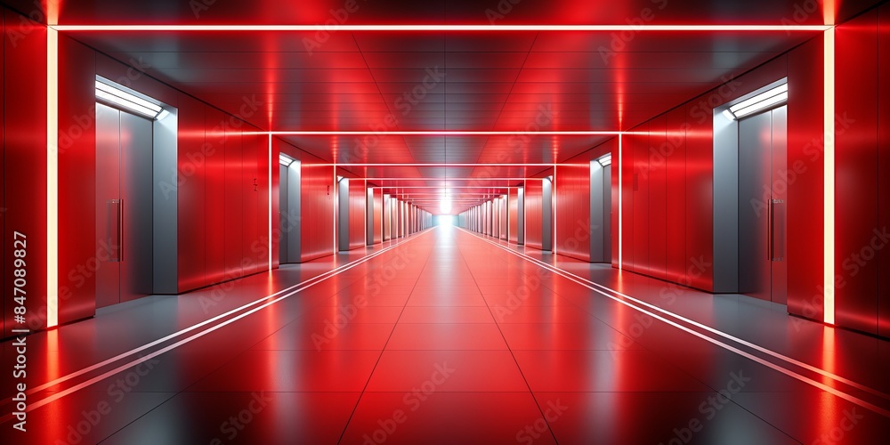 underground passage or metro station with red tile columns and ceiling ...