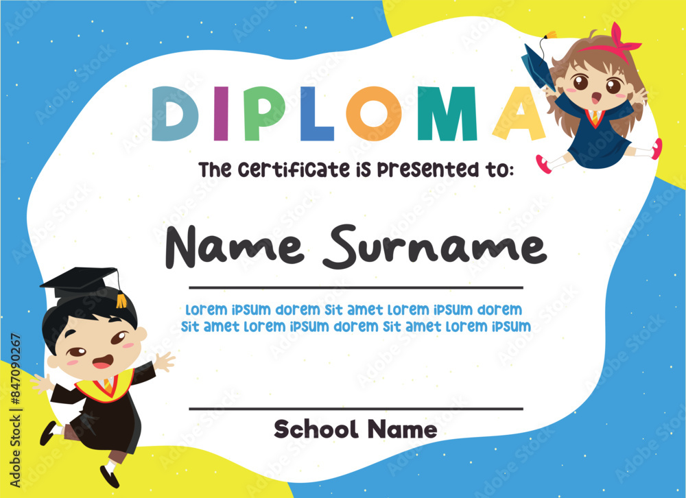 Kids Diploma background template, certificate of appreciation ...