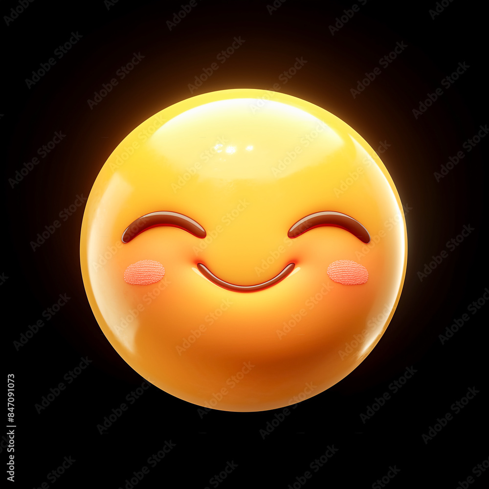Cute yellow 3D smiley character on black background. Cute cartoon ...